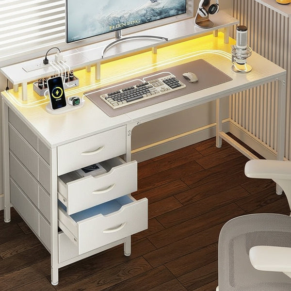 EDX 47 Inch Computer Desk with Power Outlets and LED Lights, Gaming De