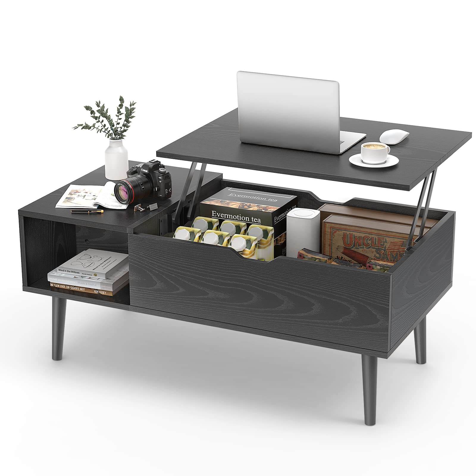 edx Lift Tabletop Coffee Tables for Living Room with Storage Shelf and