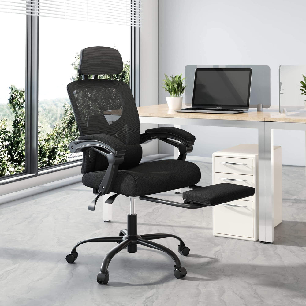 edx Retractable Footrest Ergonomic Swivel Office Chair with Lumbar Sup